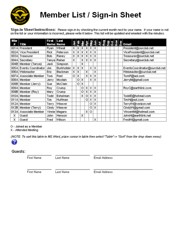 Member List / Sign-In Sheet